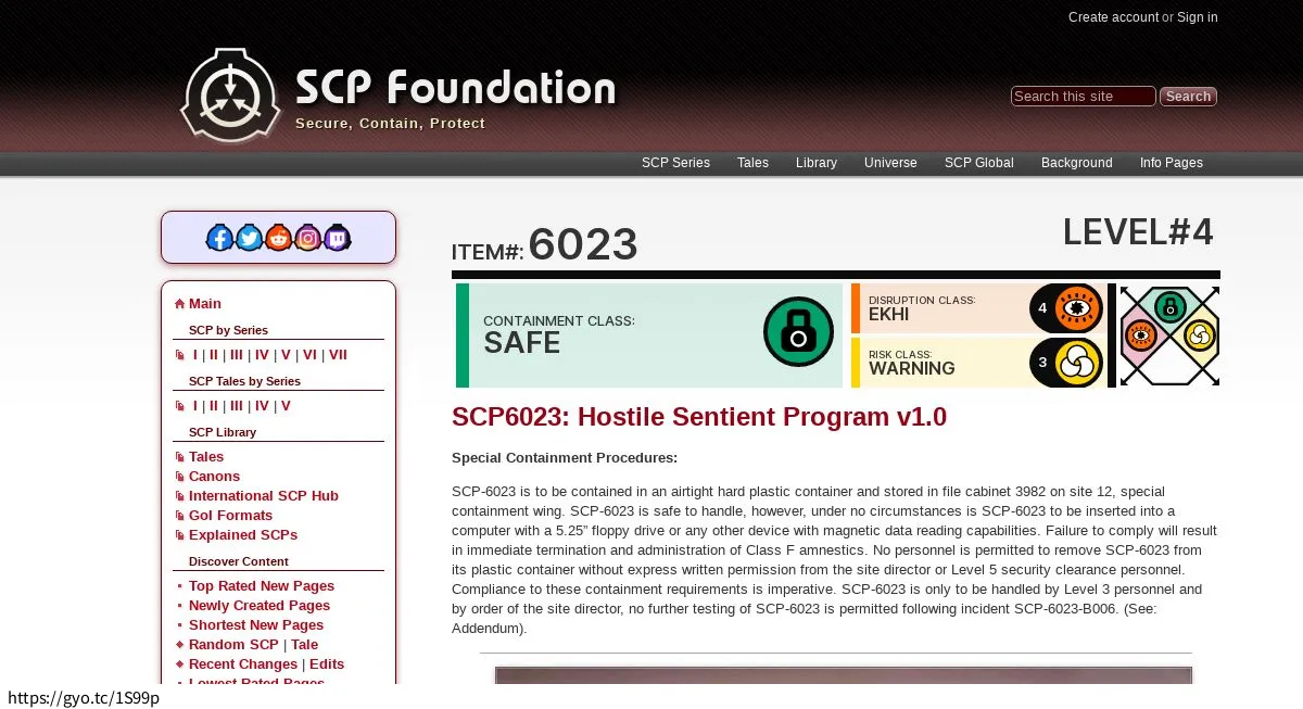【魚拓】Hostile Sentient Program v1.0 - SCP Foundation
