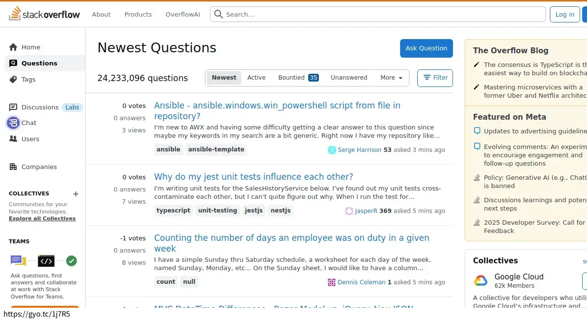 【魚拓】Newest Questions - Stack Overflow