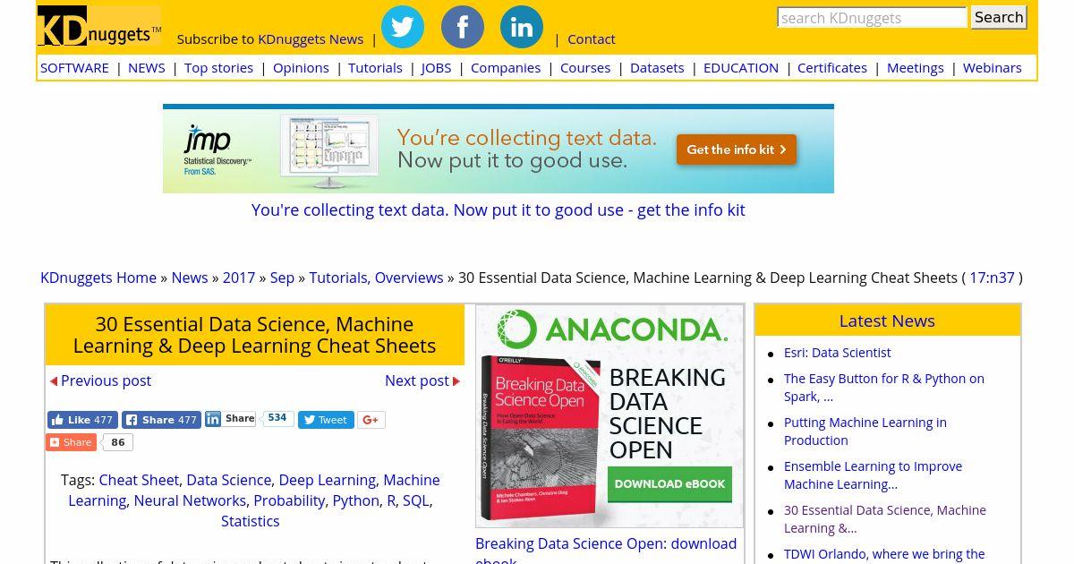 【魚拓】30 Essential Data Science, Machine Learning & Deep Learning Cheat ... 【魚拓】30 Essential Data Science, Machine Learning & Deep Learning Cheat ...