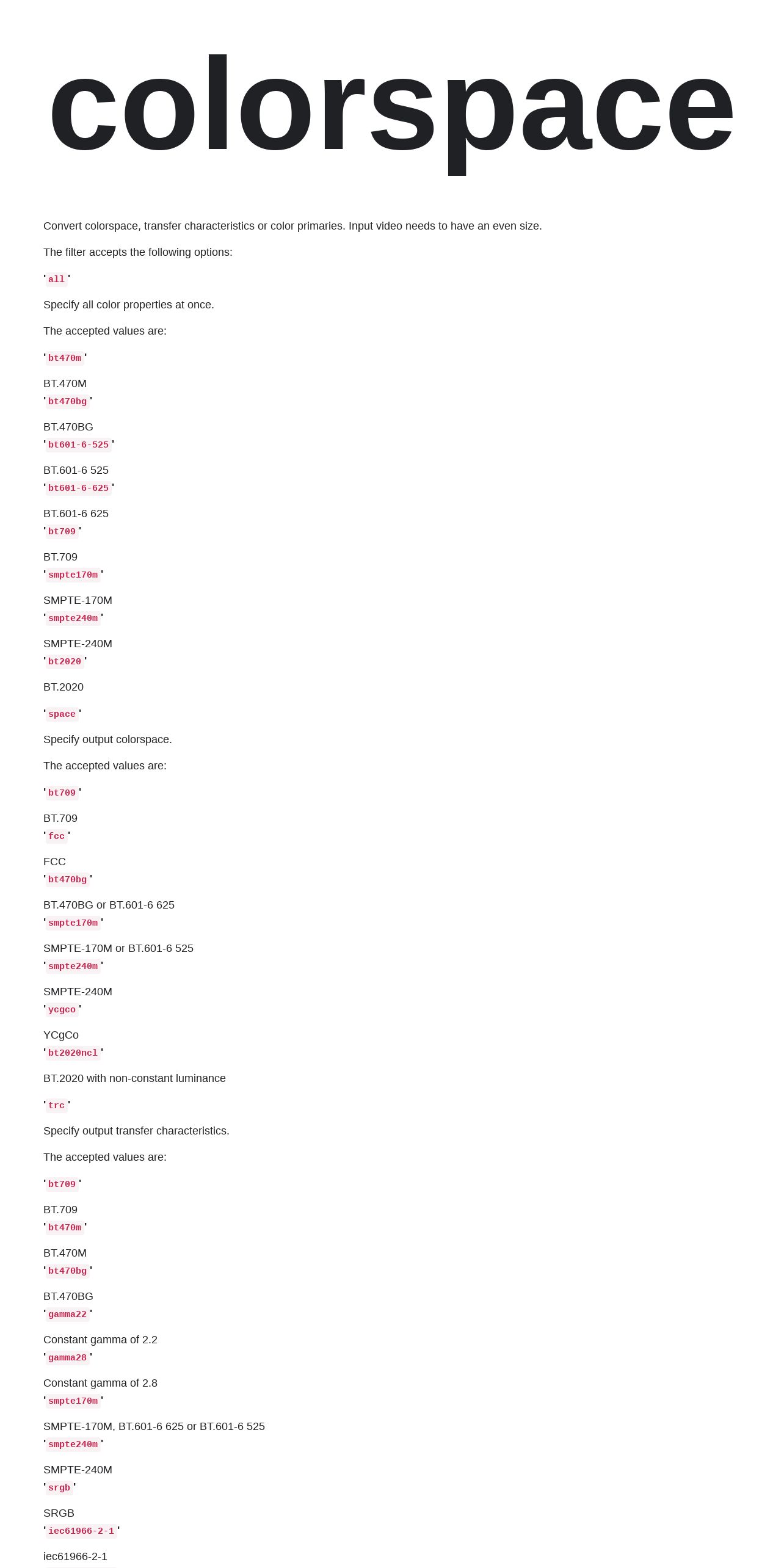 【魚拓】colorspace - FFmpeg
